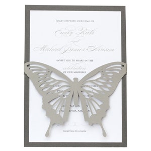 Butterfly Wedding Invitations - Beautiful, Laser Cut, Gray, Monarch ...