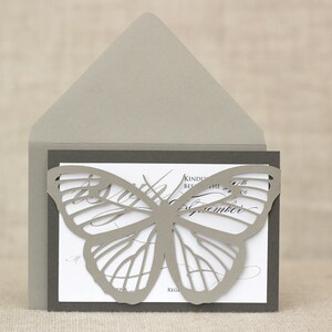 Butterfly Wedding Invitations - Beautiful, Laser Cut, Gray, Monarch ...