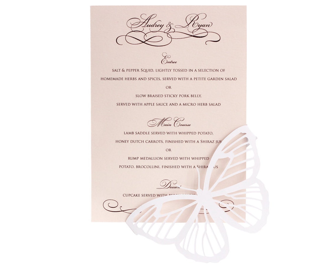 Butterfly Menu Cards Wedding Blush Pink Carte Du Jour - Etsy