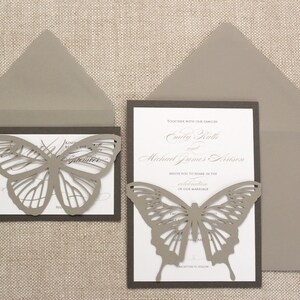 Butterfly Wedding Invitations - Beautiful, Laser Cut, Gray, Monarch ...