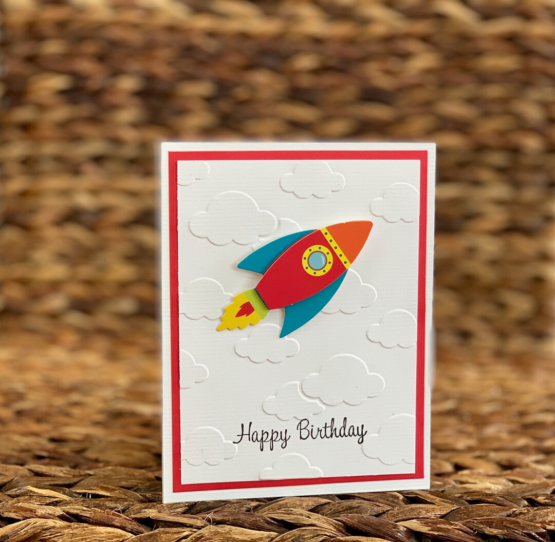 Boy Birthday Card Rocket Handmade Cards L Birthday Card Spaceship Card ...