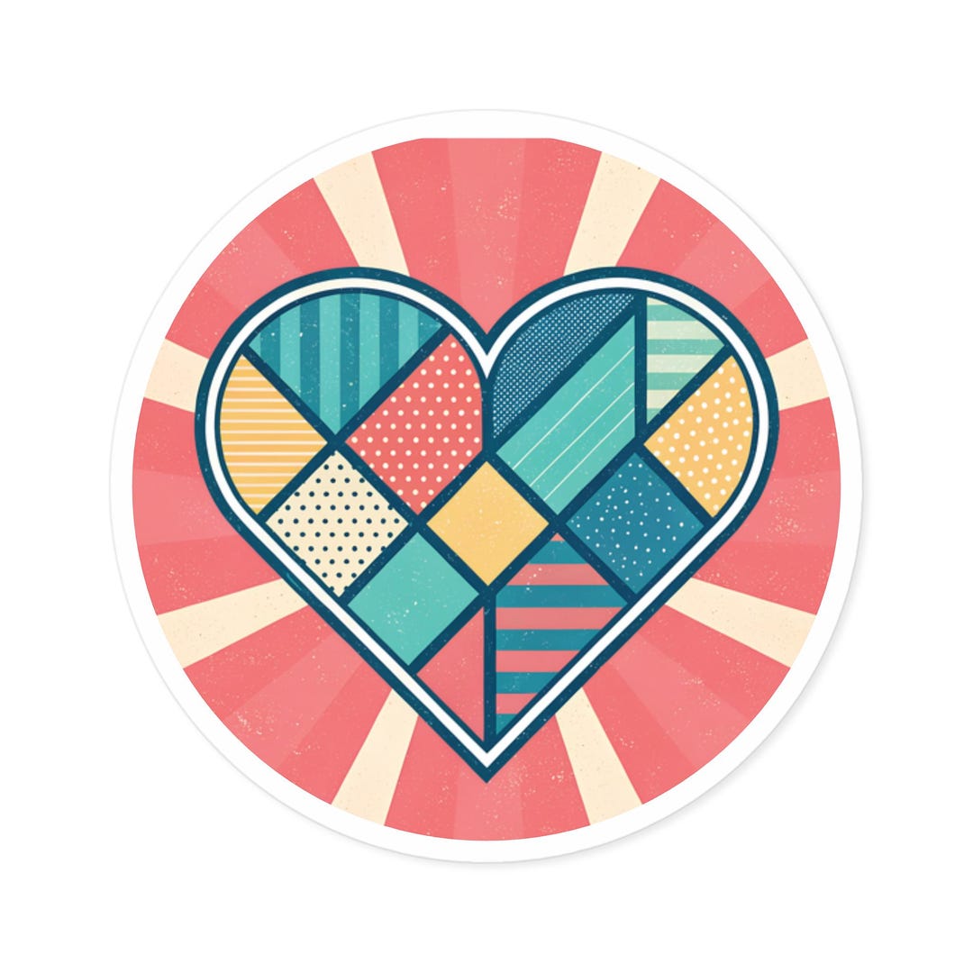 Heart Patchwork Stickers, Valentine's Day Decor, Love Label, Romantic ...