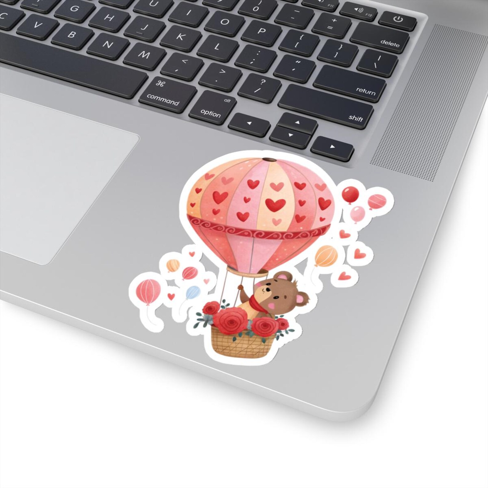 Sticker Sheet, Cute Bear Hot Air Balloon Heart Flower Decal, Valentine ...