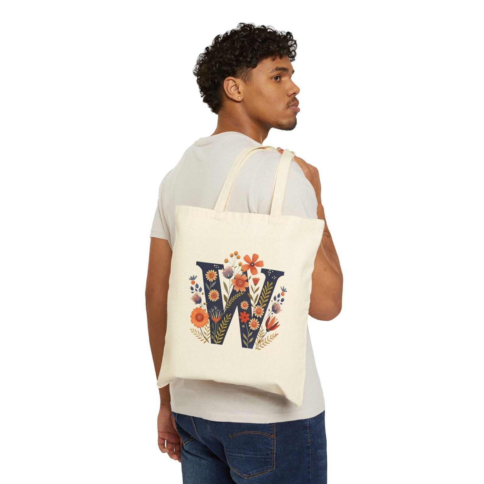 Letter W Monogram Cotton Canvas Tote Bag - Etsy