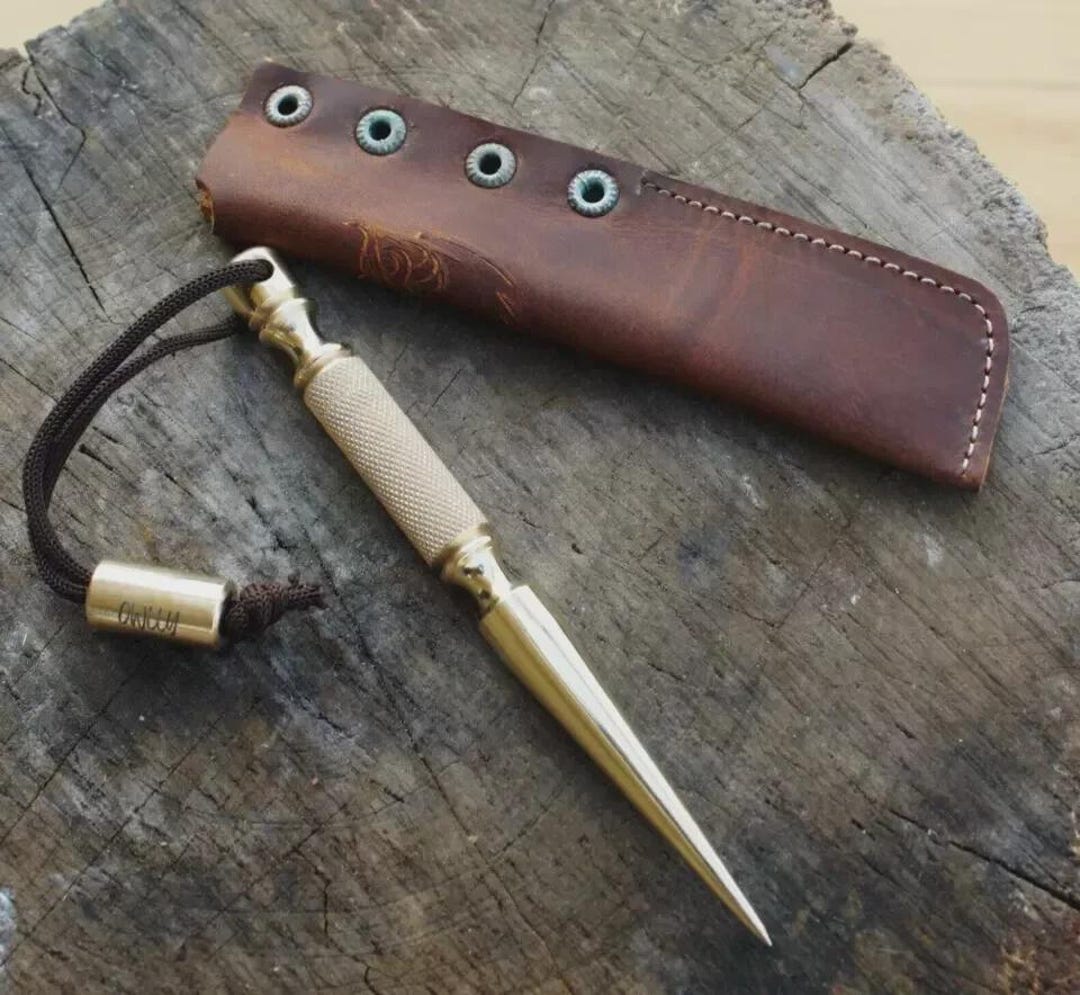 Marlin Spike Knurled Handle, Brass Collectible and Knot Tool for Hiking ...