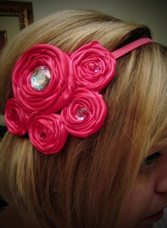 Items Similar To Rolled Satin Flower Headband In Hot Pink Photography