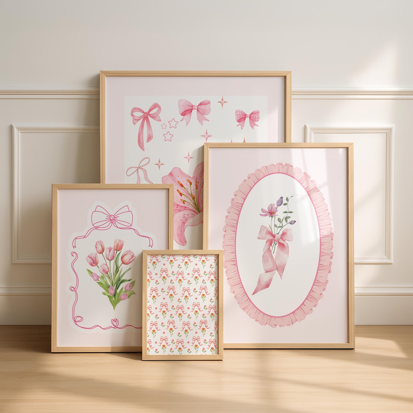 Girls Room Pink Floral Wall Art Set, Nursery Wall Decor, Digital ...