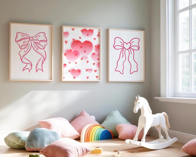 Coquette Bow Heart Prints - Set of 6 Nursery Wall Art (digital Download ...