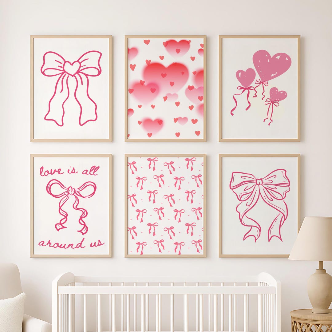 Coquette Bow Heart Prints - Set of 6 Nursery Wall Art (digital Download ...