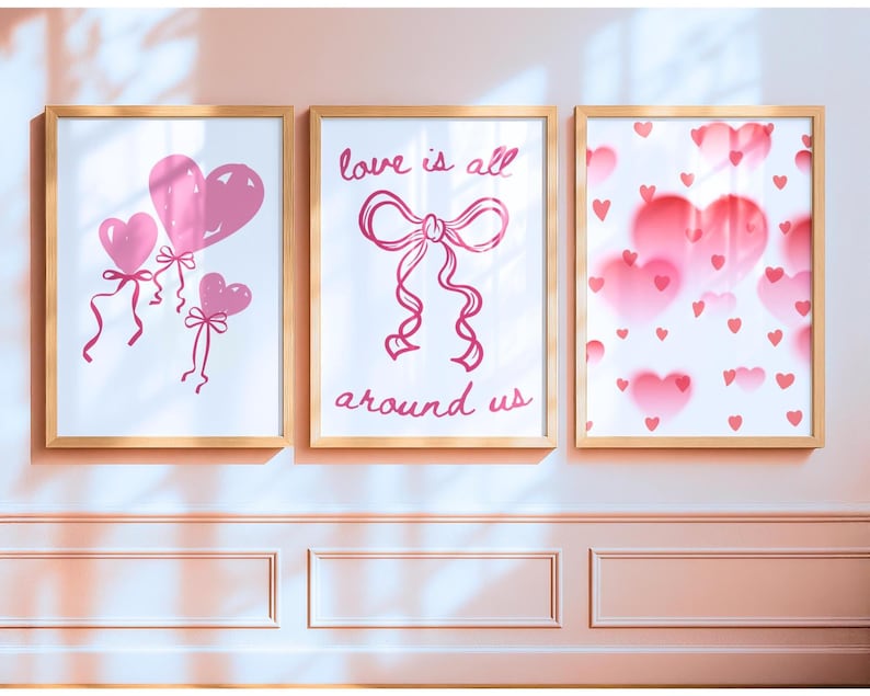 Coquette Bow Heart Prints - Set of 6 Nursery Wall Art (digital Download ...