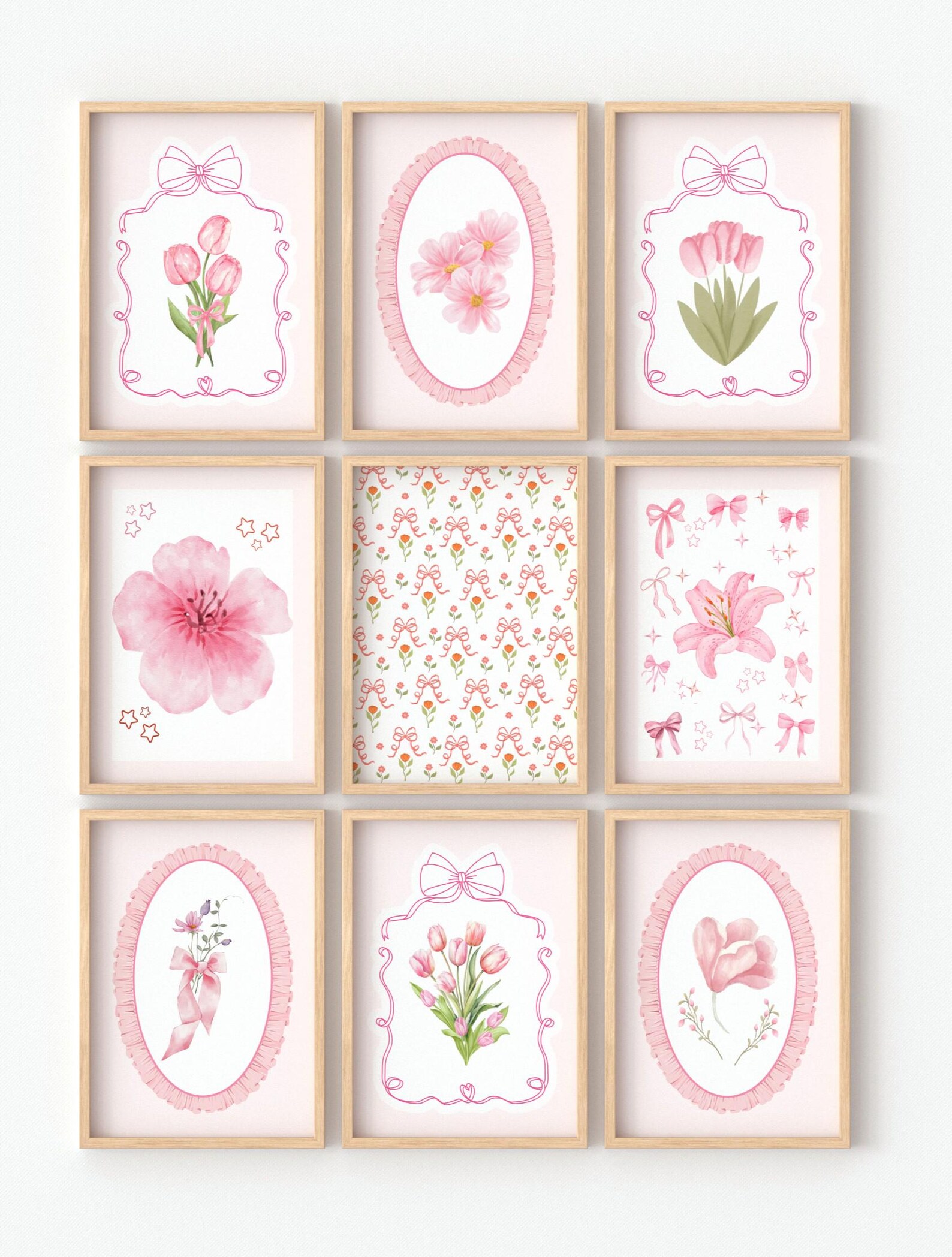 Girls Room Pink Floral Wall Art Set, Nursery Wall Decor, Digital ...