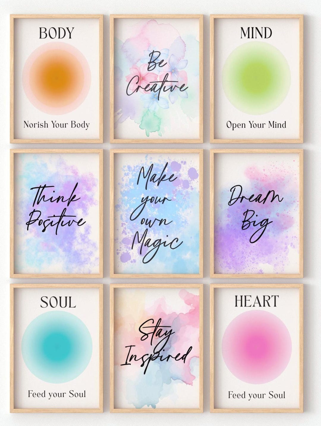 Aura Gradient Affirmation Wall Art Set, Mind Body Soul Prints - Etsy