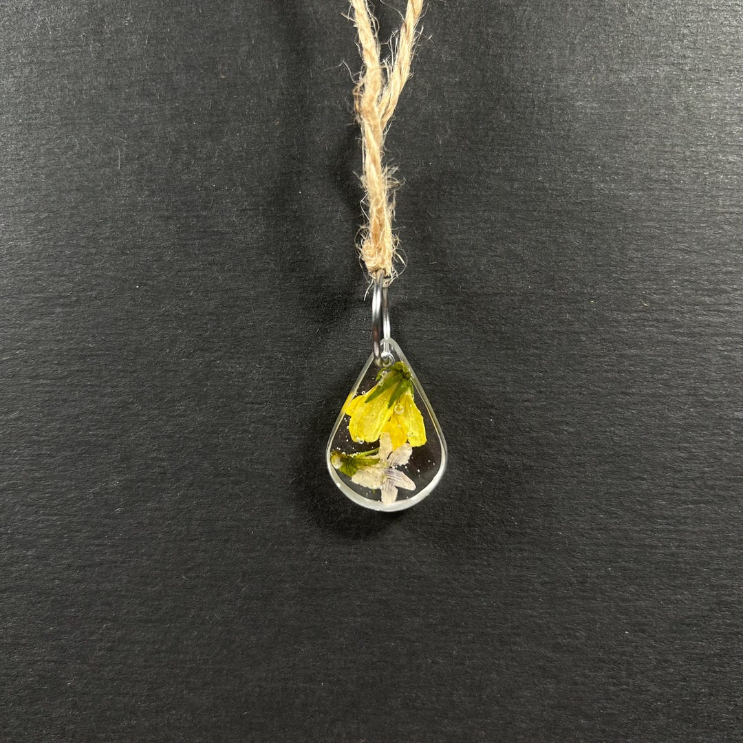 Downy Yellow & Alpine Violet Pendant | Hand Pressed Dried Wildflower ...