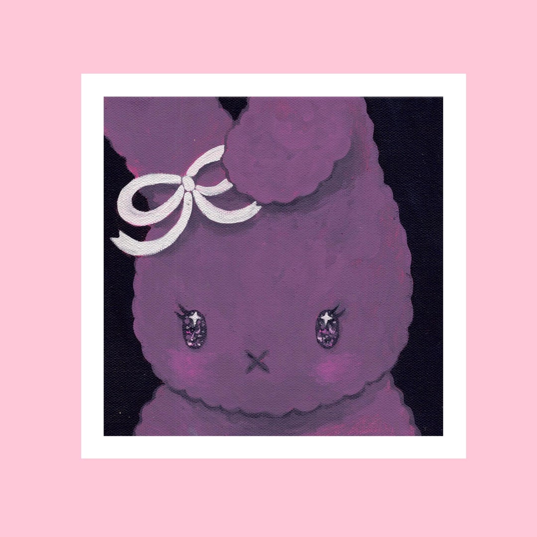 Purple Bunny Art Print, Illustration, Bunny Art, Cute Bunny Art Print ...