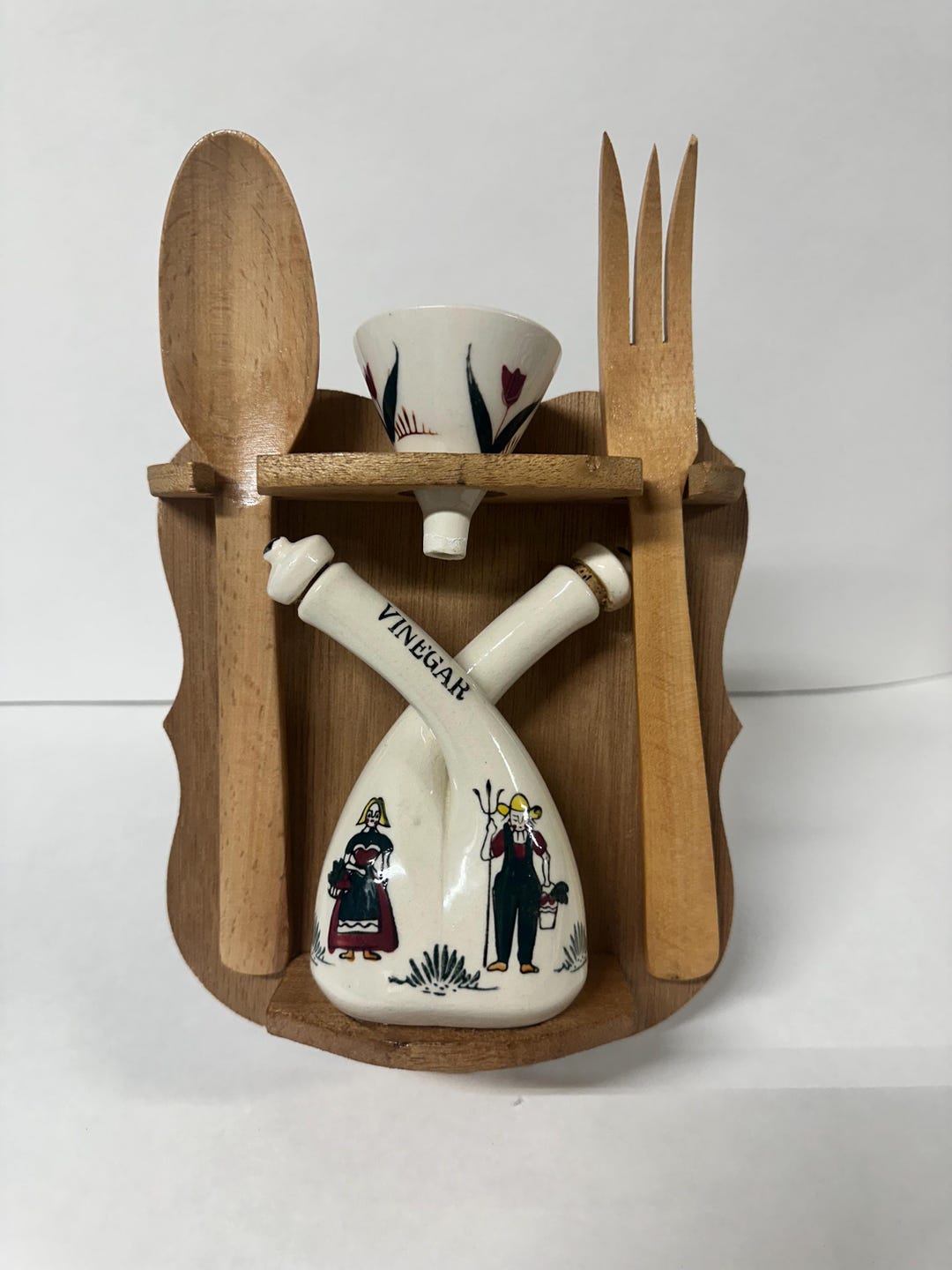 Vintage Japanese Double Neck Oil and Vinegar Cork Cruet Set W/ Fork ...