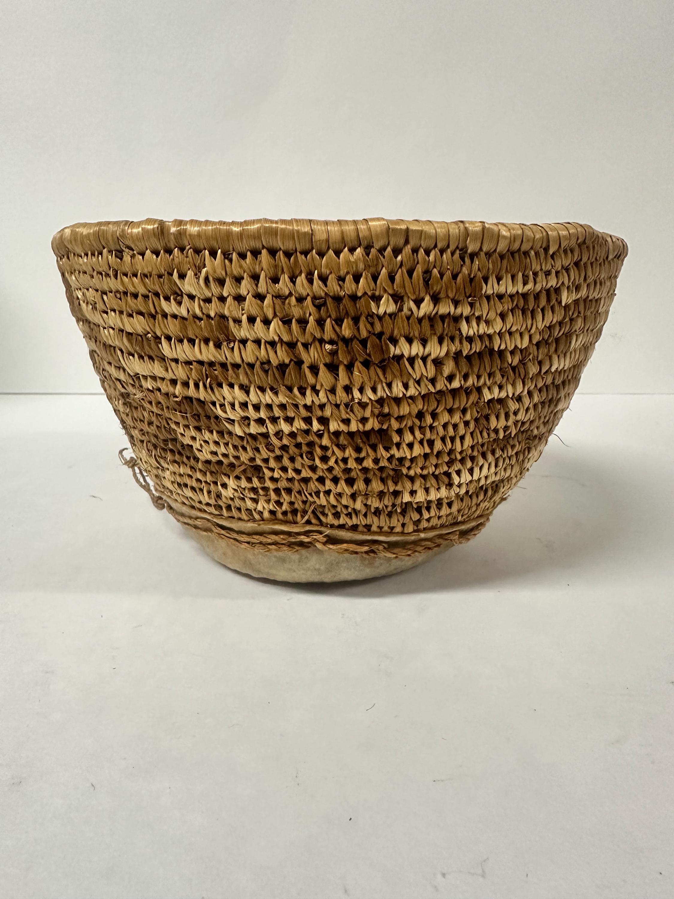 Vintage Hand Woven Reed Basket With Tanned Cowhide Bottom 4" - Etsy