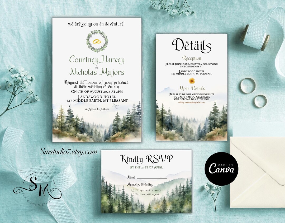 LOTR Wedding Invitation Template Editable Elven Wedding Invite ...