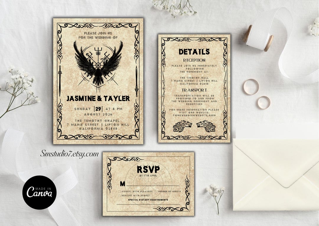 Viking Wedding Invitation Template - Norse Ravens Wedding Invite ...