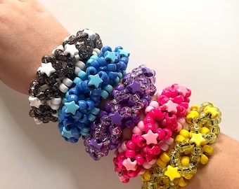 3D Kandi Cuff, Blue, Stars, Disc Style, Neon Rainbow Bracelet, , Rave ...