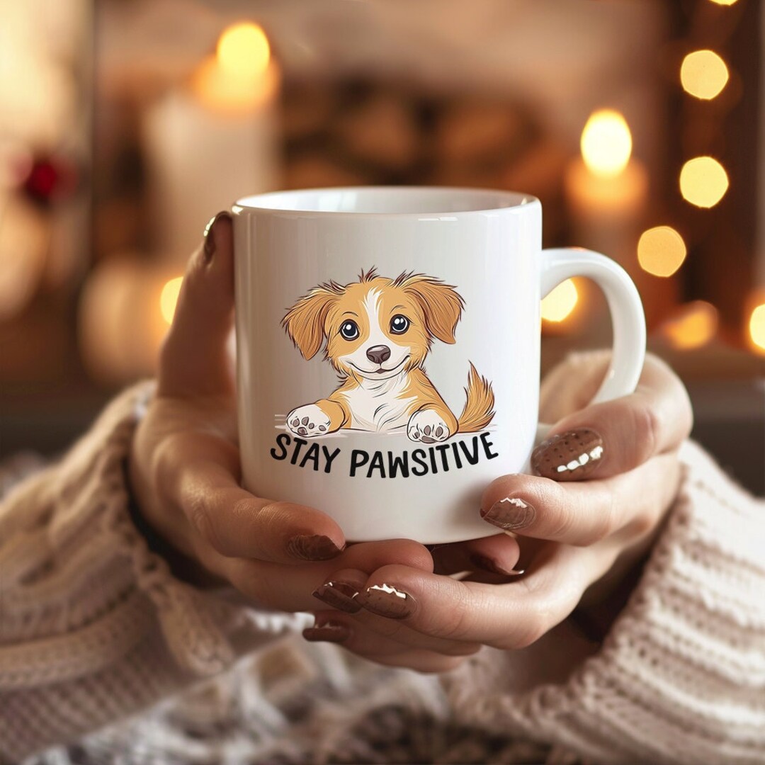 Stay Pawsitive Cute Puppy Mug - Perfect Gift for Dog Lovers - White ...