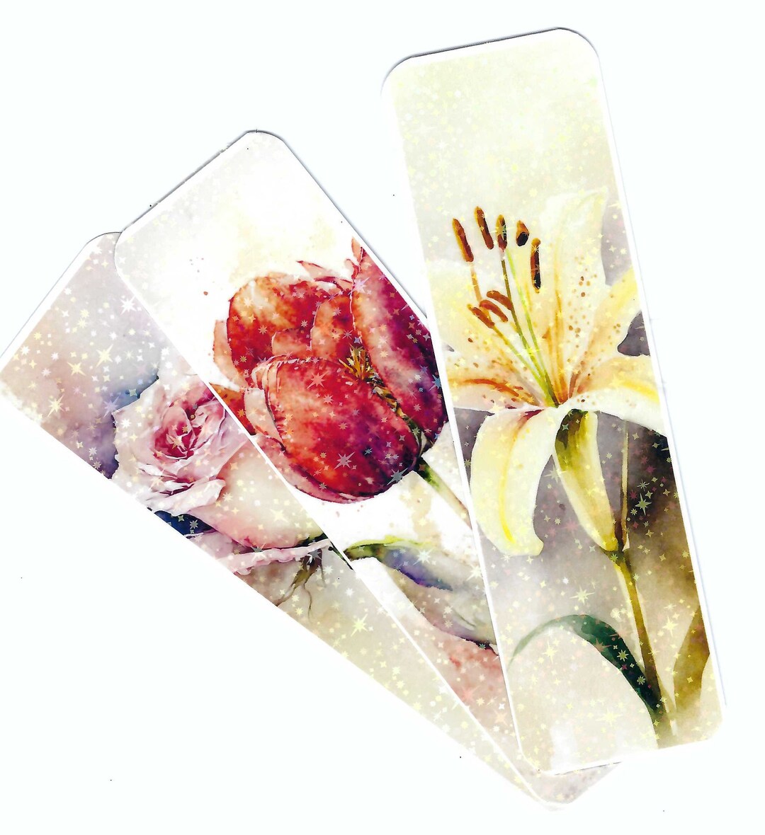 5 Watercolor Rounded Bookmarks- Printed and Holographic Laminated for ...