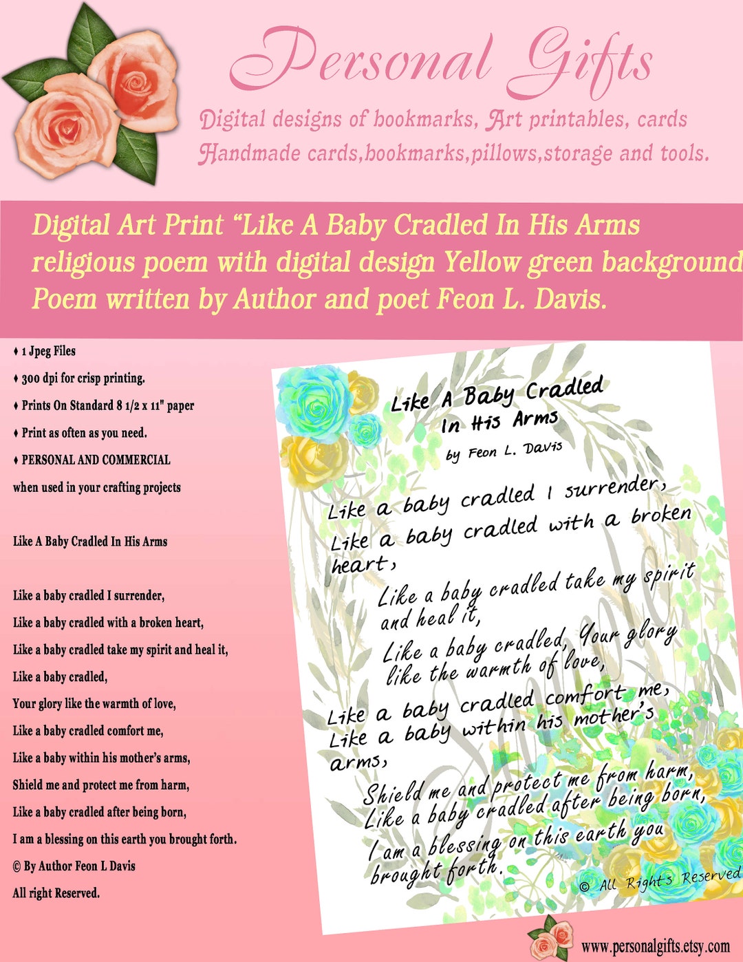 Like a Baby Cradled in His Arms by Poet Feon Davis, Wall Art Poem for ...