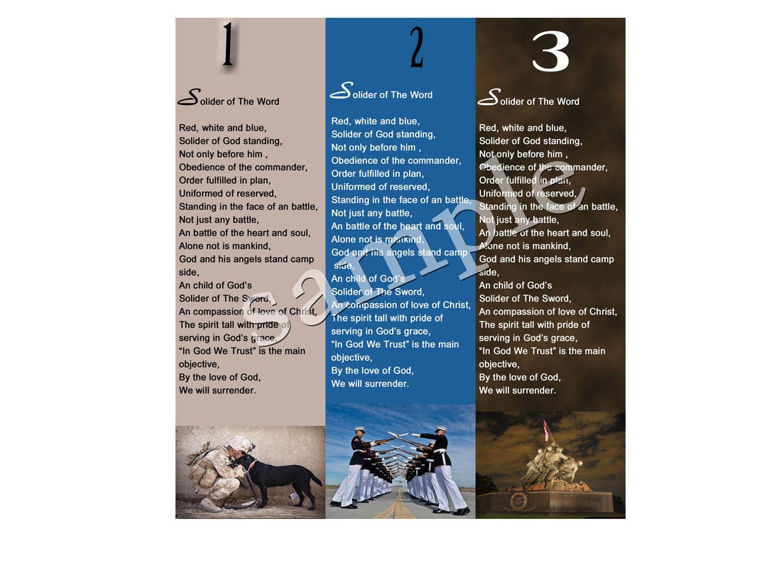 Military Bookmark With Poem Solider of the Word - Etsy