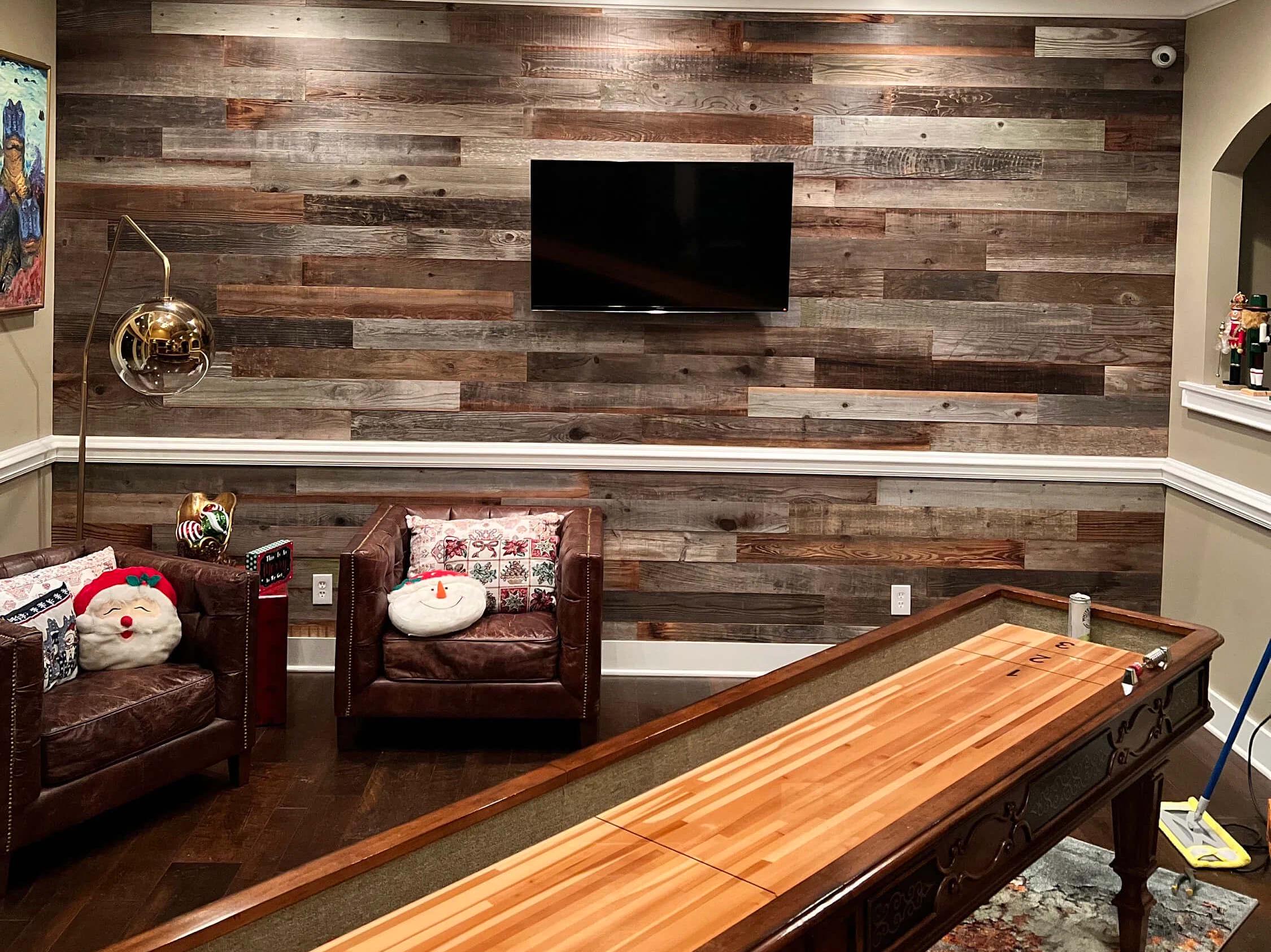 Rustic Game Room Wood Accent Wall | Vintage Pool, Card, and Board Game ...