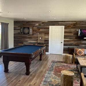 Rustic Game Room Wood Accent Wall | Vintage Pool, Card, and Board Game ...