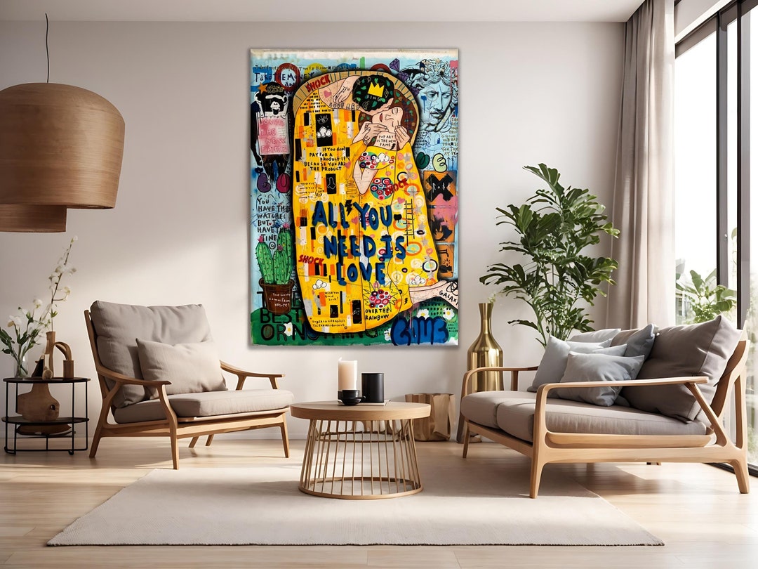 Gustav Klimt the Kiss Pop Art Painting, Famous Painter Wall Art, Yellow ...