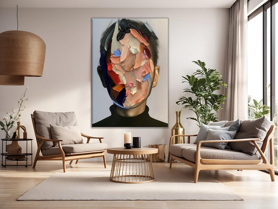 Textured Man Portrait Oil Painting, Palette Knife Painting, Abstract ...