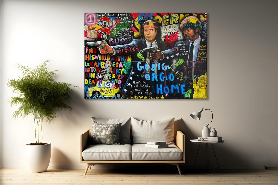 Pulp Fiction Pop Art Painting, Banksy Style Oil Painting, %100 Hand ...