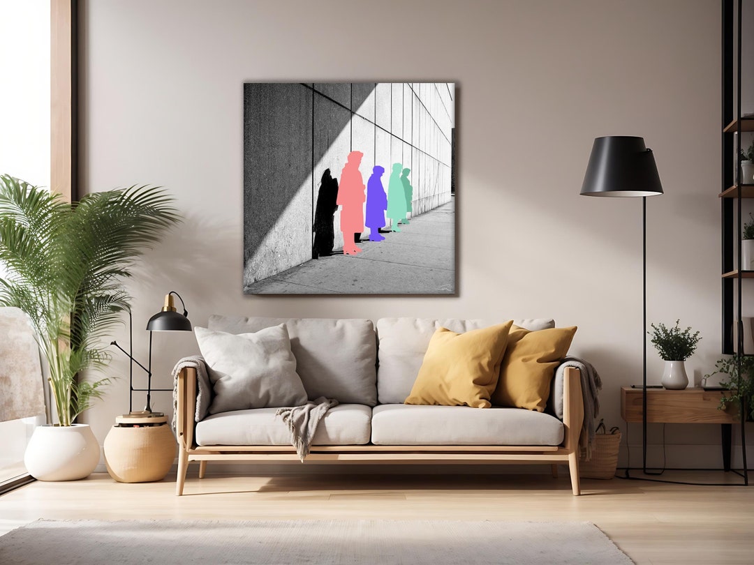 Black and White Colored People Pop Art Canvas Print, Artist Signatured ...