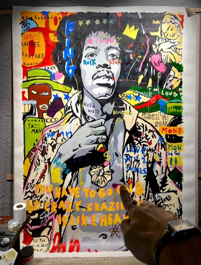 Jimi Hendrix Pop Art Painting, Famous Musician Oil Painting, Rock N ...