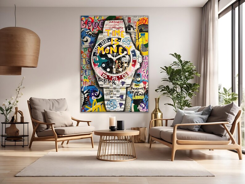Rolex Time is Money Luxe Watch Pop Art Oil Painting, Original Wall ...