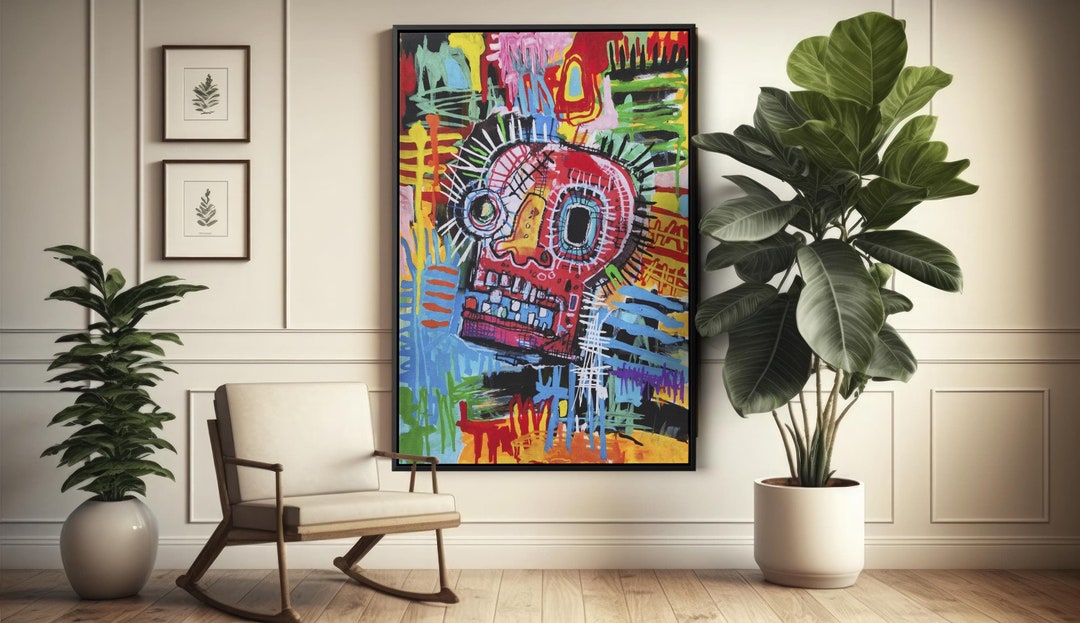 Funny Style Skull Oil Painting - Large Abstract Canvas - Bold Red ...