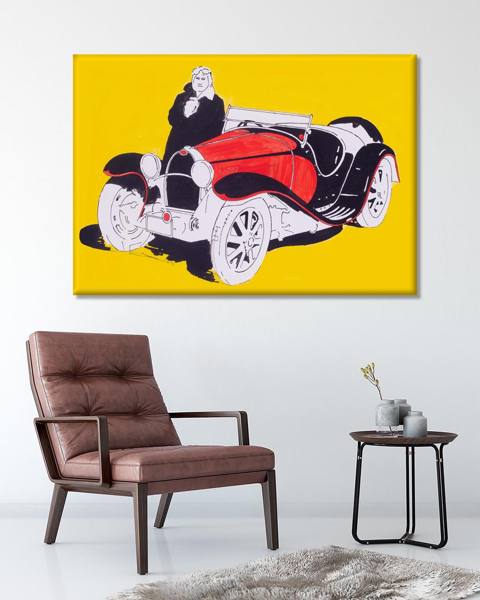 Bugatti Classic Car Pop Art Oil Painting, %100 Hand Made Oil Painting ...