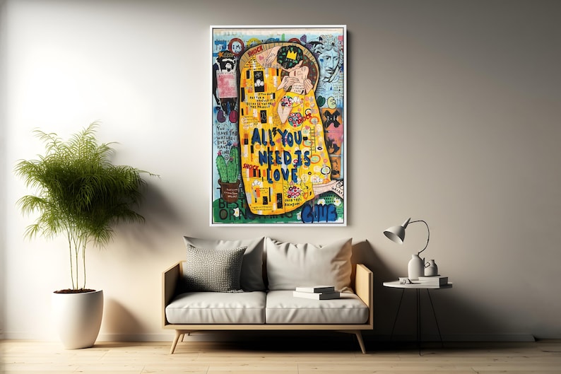 Gustav Klimt the Kiss Pop Art Painting, Famous Painter Wall Art, Yellow ...