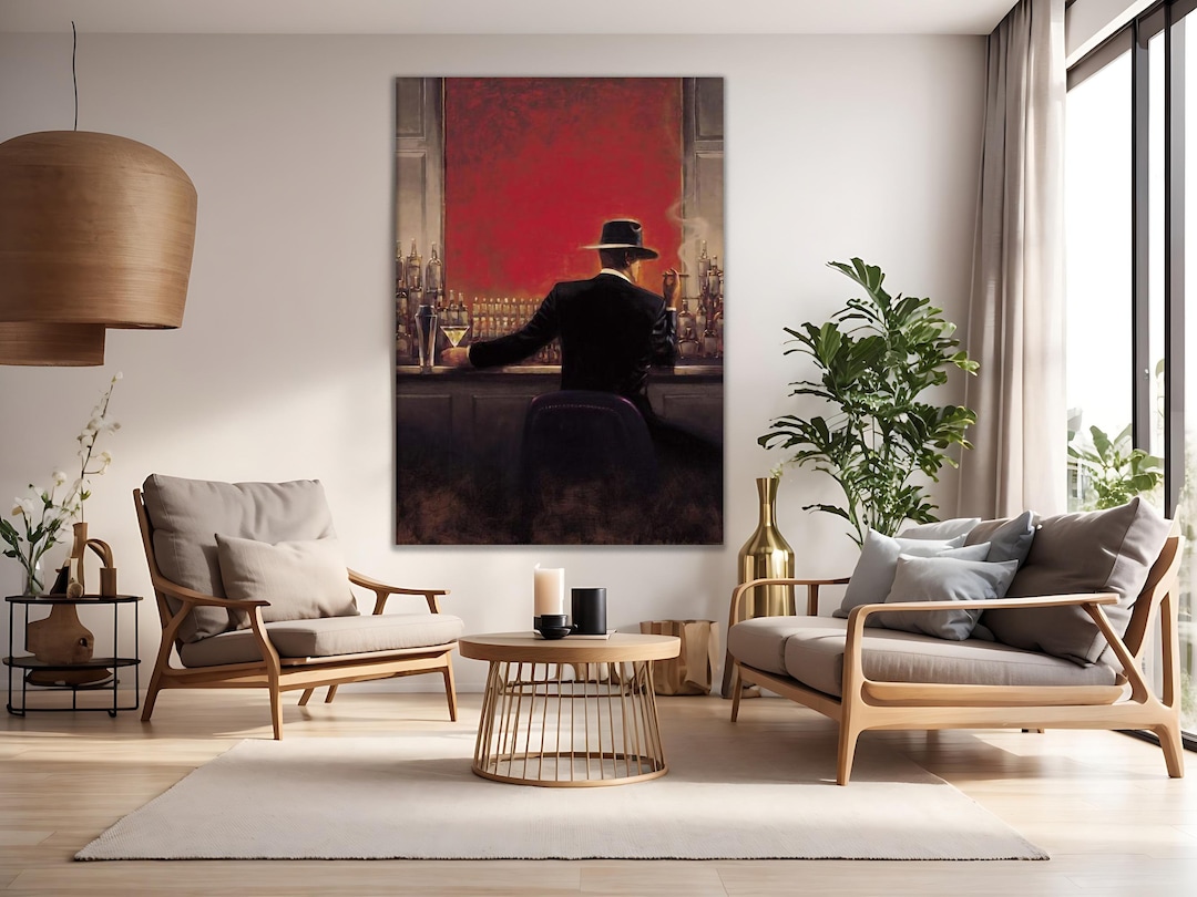 Gentleman in Bar Oil Painting, Whiskey Old School Painting, Mafia in ...
