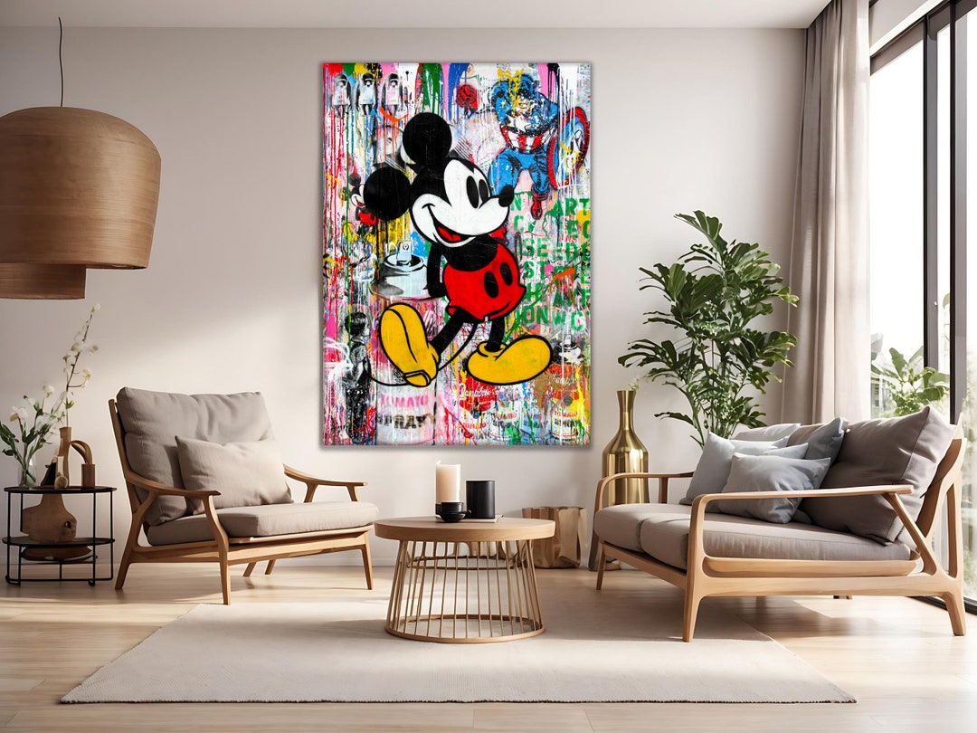 Mickey Mouse Pop Art Painting, Famous Cartoon Painting, Cartoon Wall ...