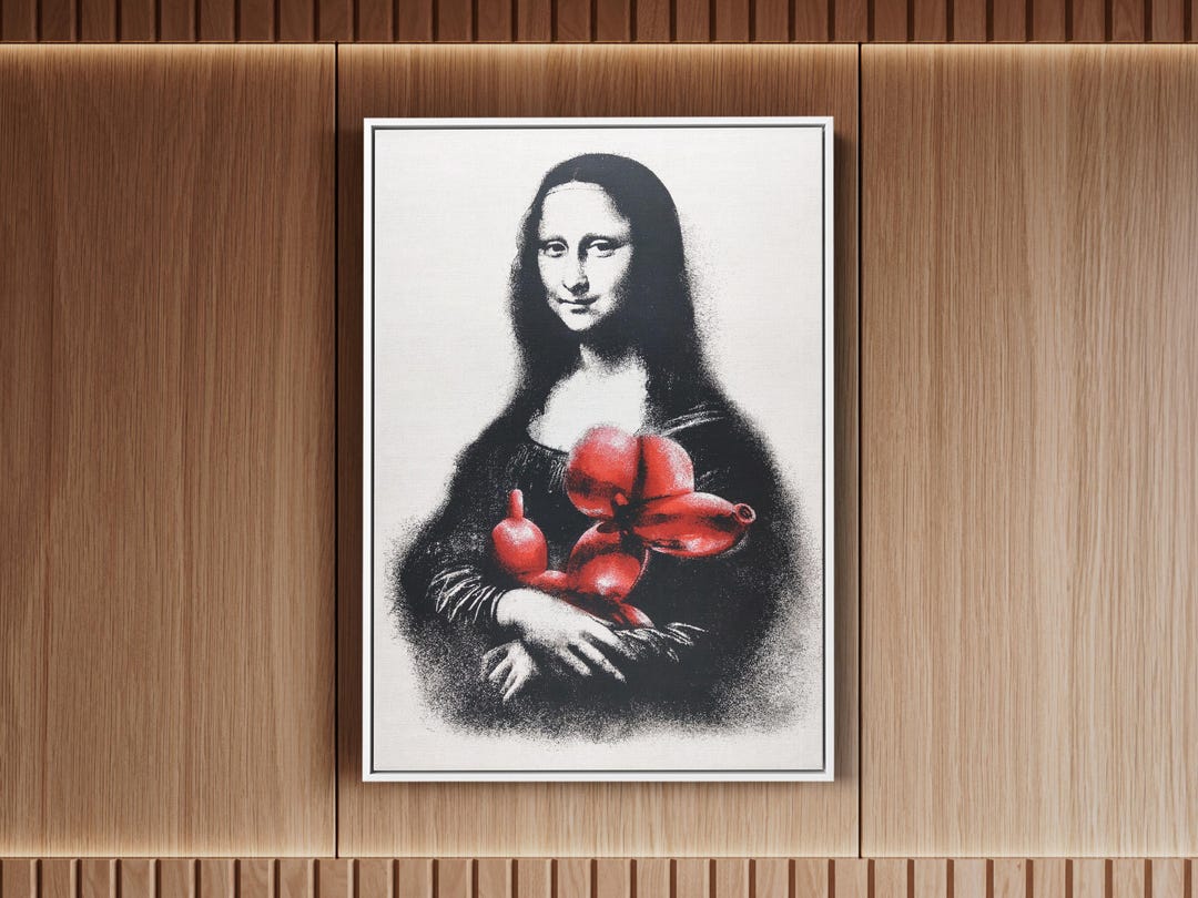 Mona Lisa With Red Balloon Dog Canvas Print, Pencil Sketch Wall Art ...