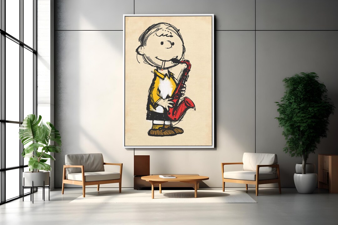 Abstract Cartoon Child Boy Pop Art Oil Painting, Jazz Musician Boy With ...