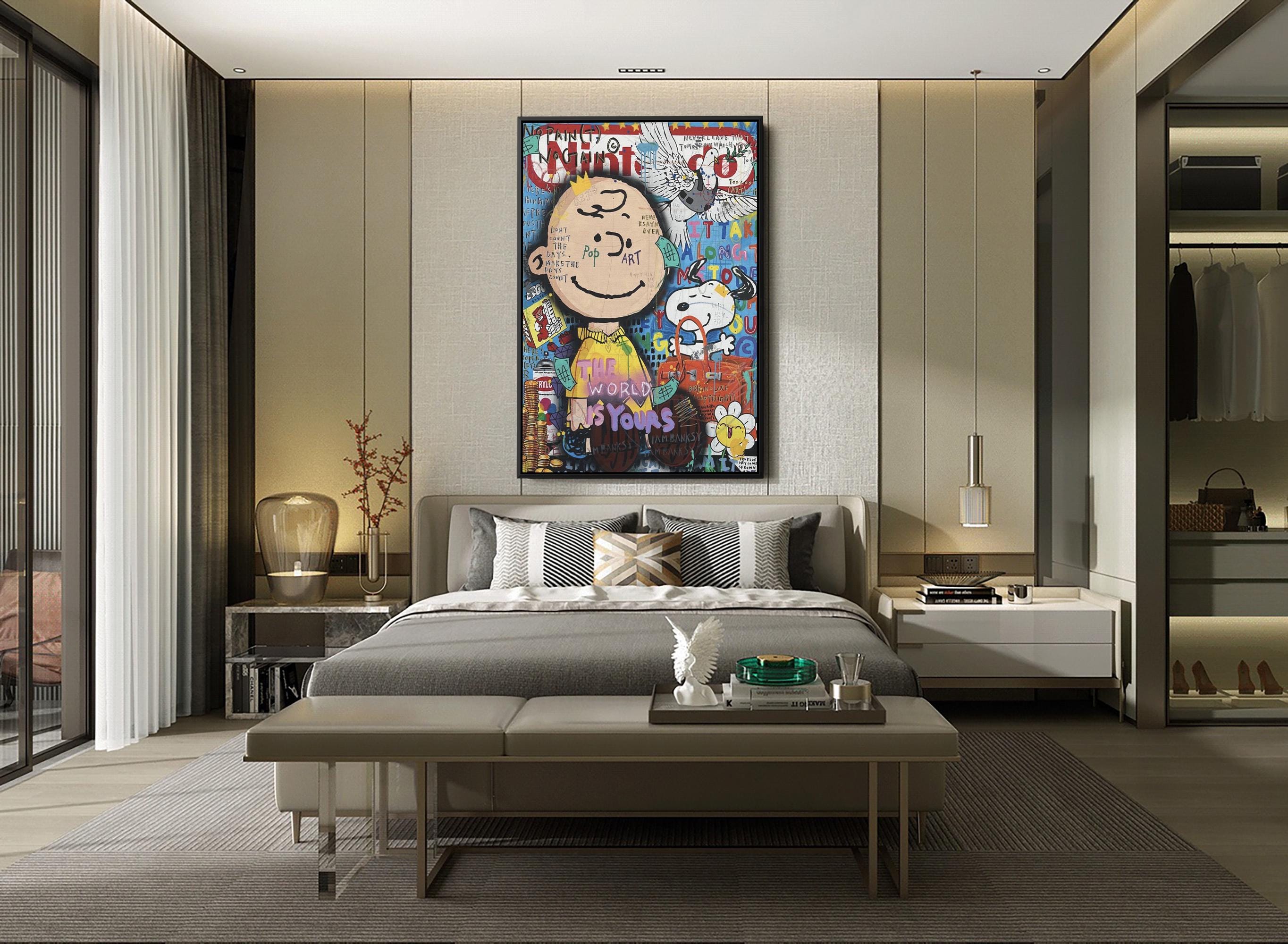 Cartoon Child Boy Pop Art Oil Painting, Banksy Style Peanuts, Original ...