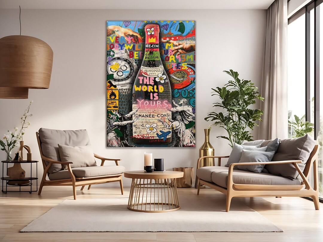 Monopole Champagne Pop Art Oil Painting, Original Old Money Decor ...