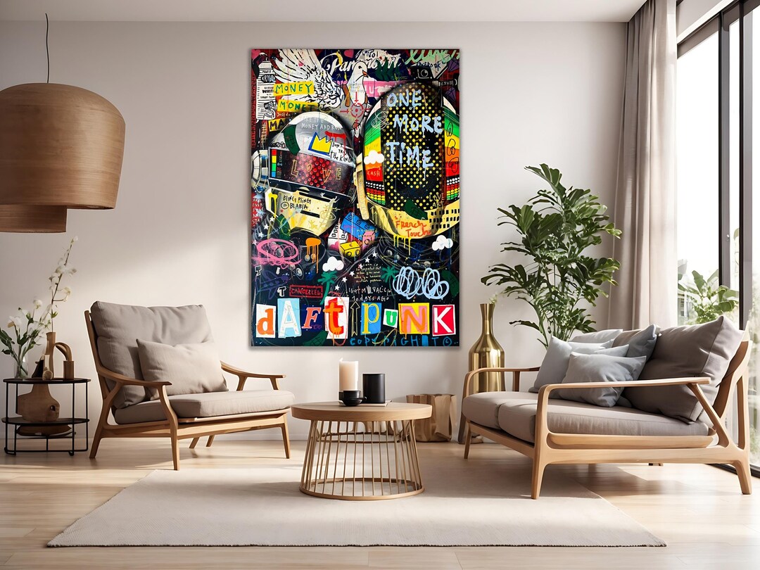 Daft Punk Forever Pop Art Painting, Famous Musician Wall Art, One More Time, Street Style Pop ...