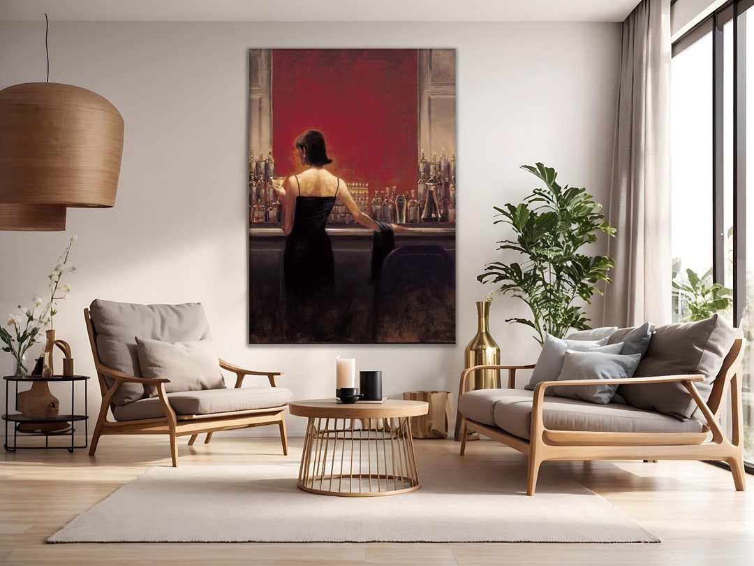 Stylish Lady in Bar Oil Painting, Martini Old School Painting, Woman in ...