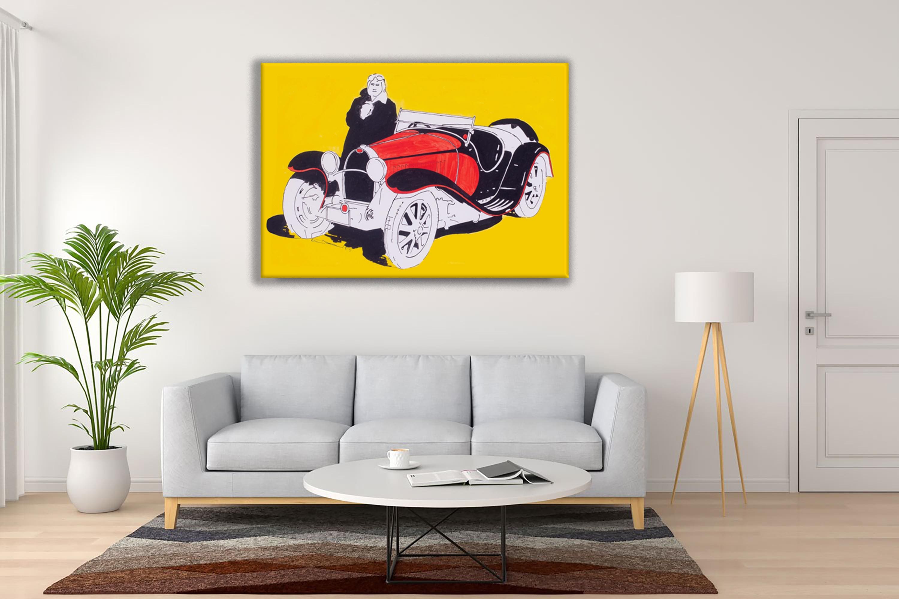 Bugatti Classic Car Pop Art Oil Painting, %100 Hand Made Oil Painting ...