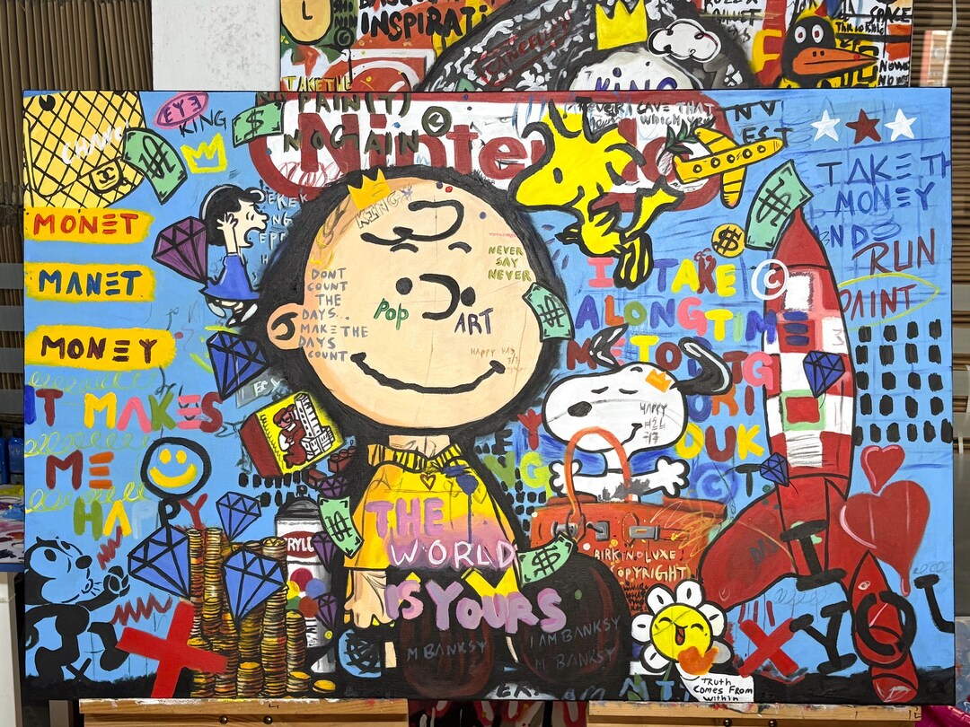 Charlie Pop Art Oil Painting, Cartoon Dog Painting, Original Child Room ...