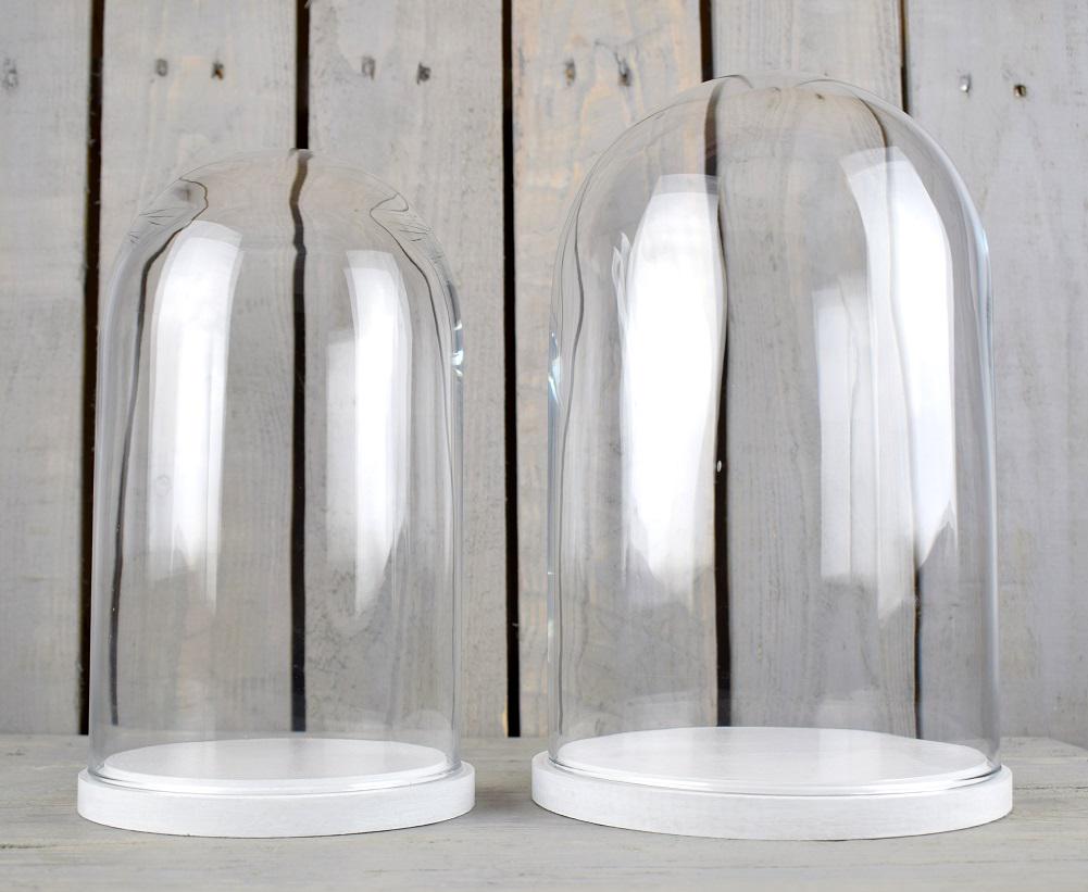 Small Glass Dome Display Cover Cloche White Wooden Base Height 27.5cm ...