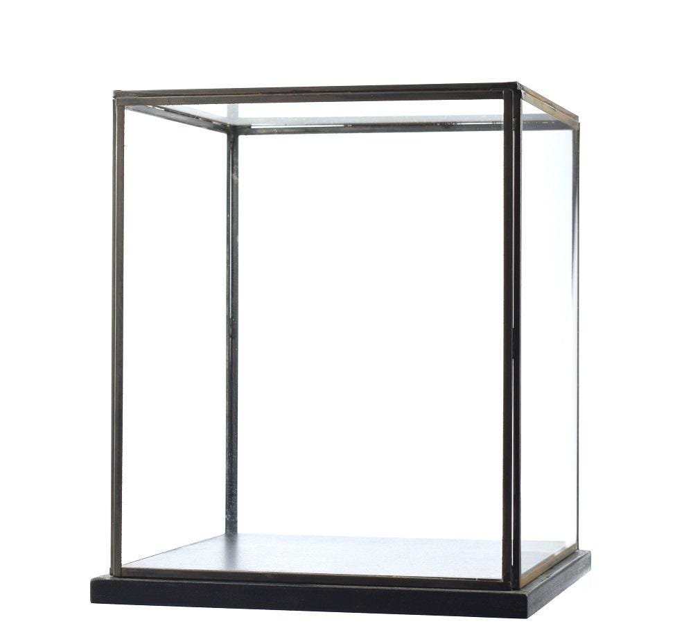 Hand Made Glass and Black Metal Frame Display Showcase Box With Wooden ...